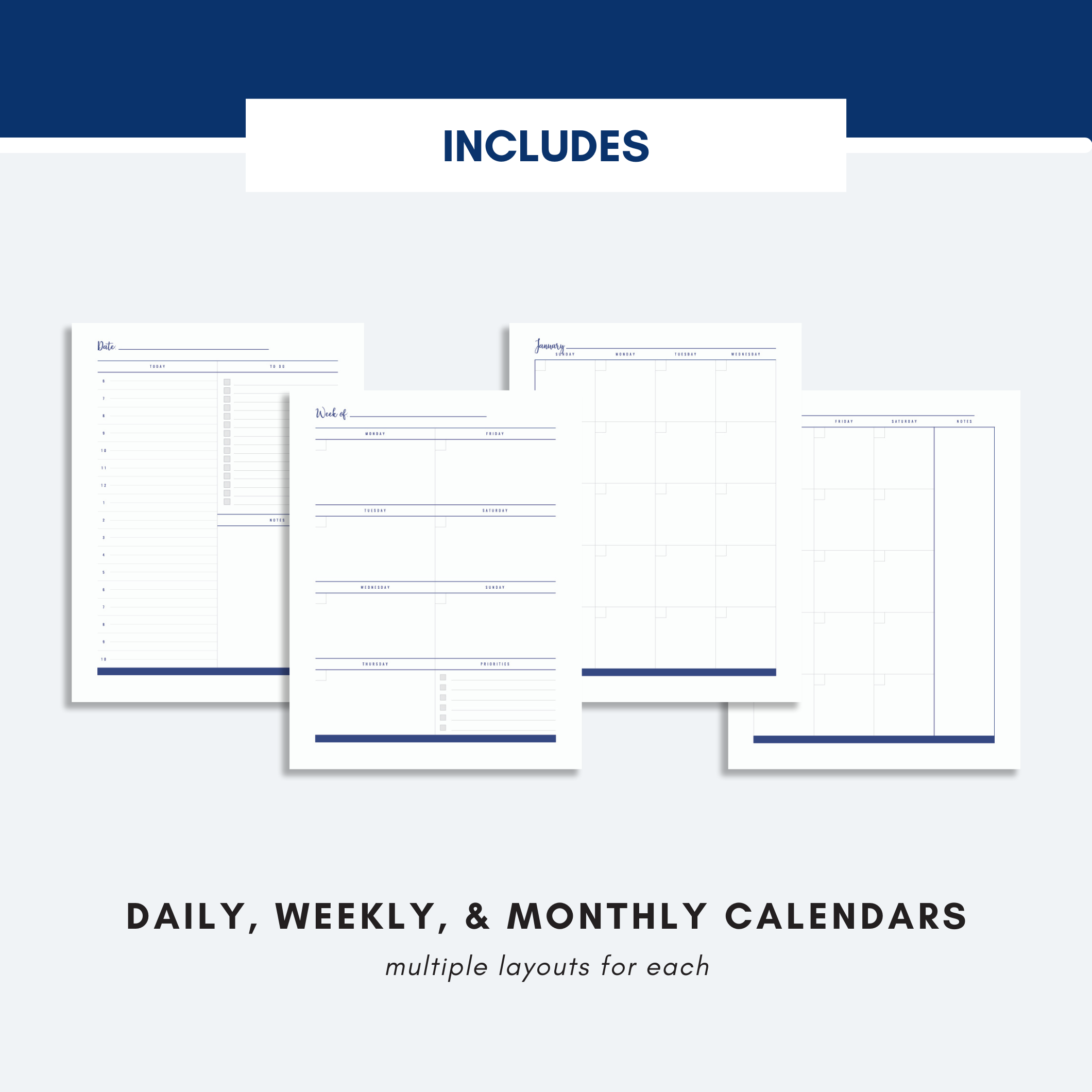 Undated Calendars Printable Pack – The Organization Toolbox