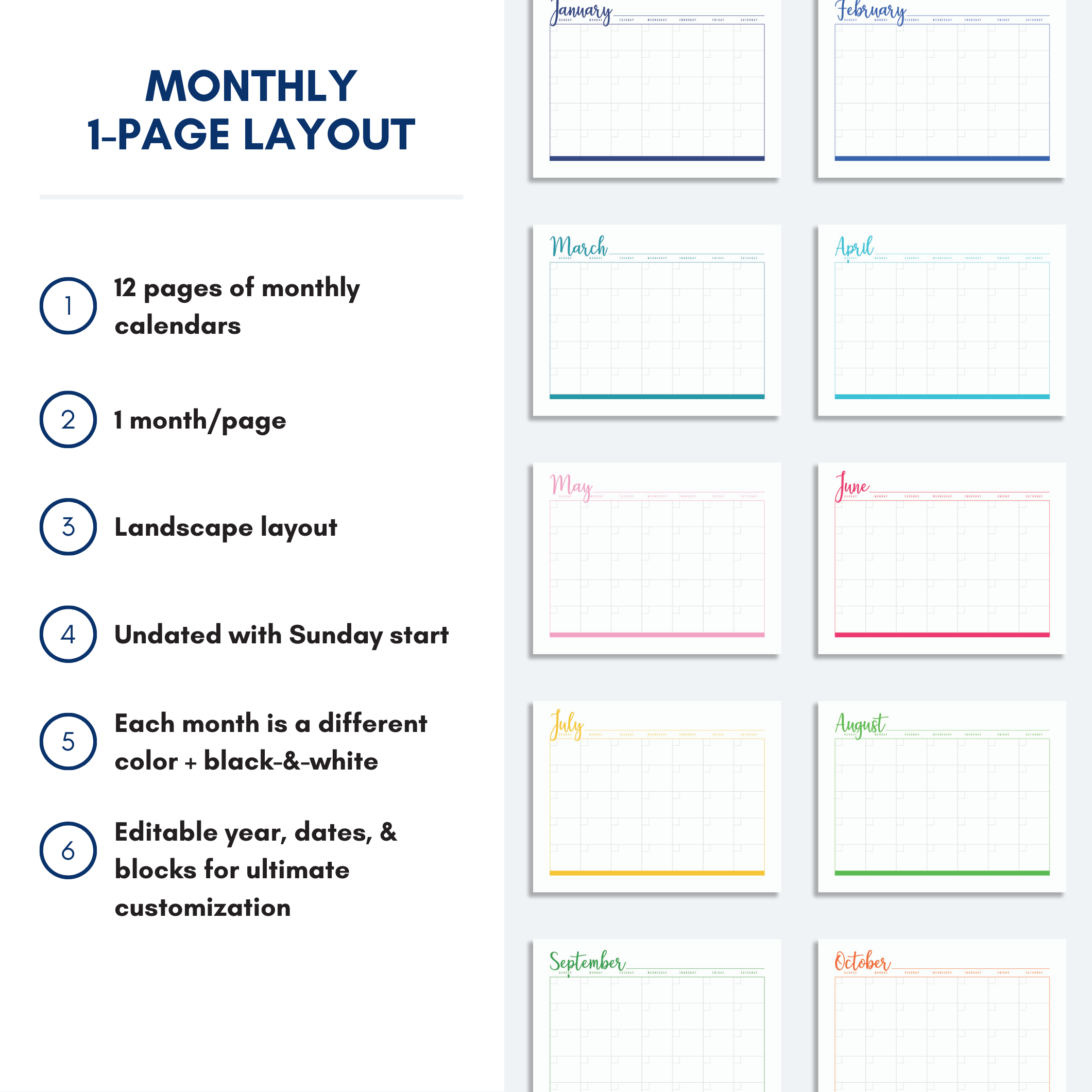 Undated Calendars Printable Pack – The Organization Toolbox
